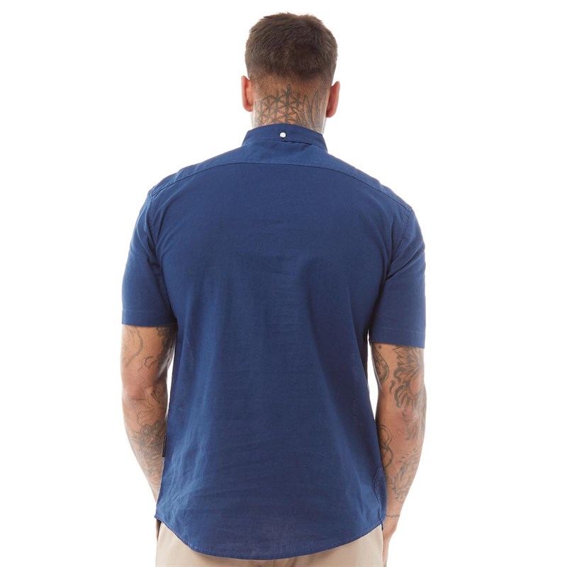 Buy French Connection Mens Short Sleeve Linen Shirt Denim Blue