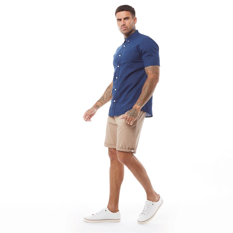 Buy French Connection Mens Short Sleeve Linen Shirt Denim Blue