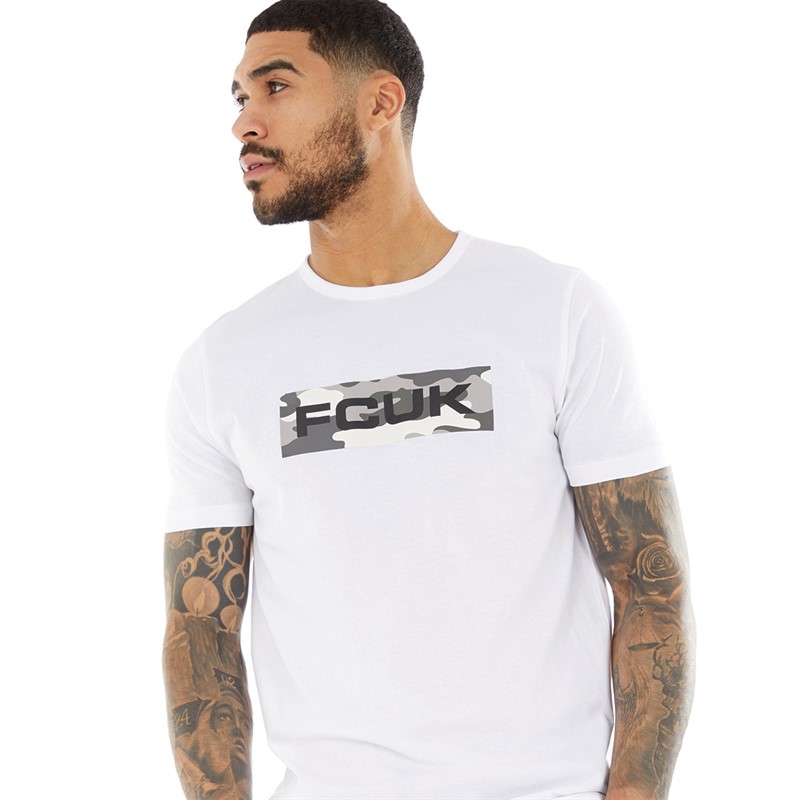 Buy French Connection Mens FCUK Box Camo T-Shirt White