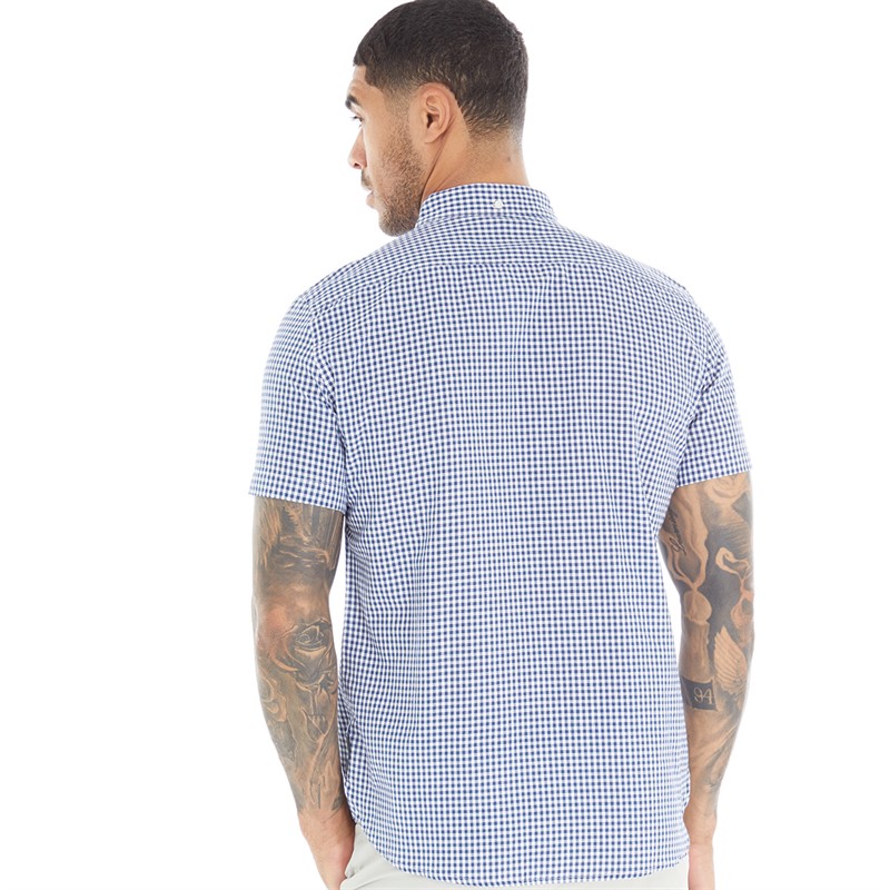 Buy French Connection Mens Gingham Short Sleeve Shirt Mid Blue Gingham ...