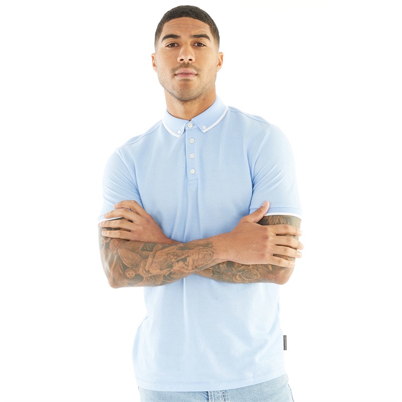 Buy French Connection Mens Ash Patterned Polo Sky Mel/Marine