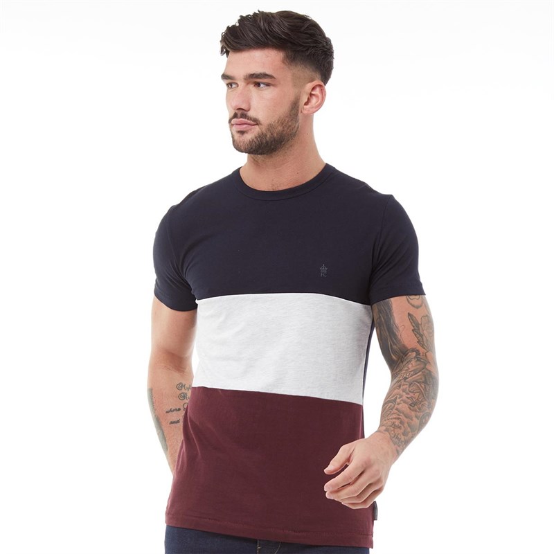Buy French Connection Mens Block 3 T-Shirt Marine/Ecru/Chateaux
