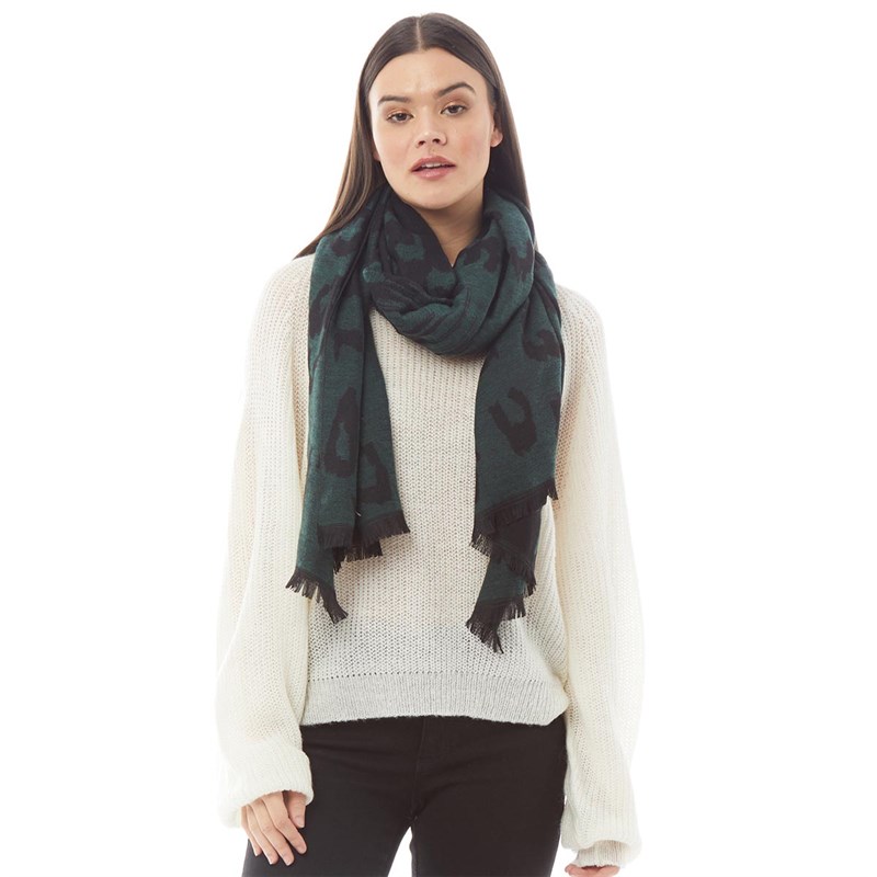 Buy French Connection Womens Reversible Cheetah Print Scarf Black/Bayou ...