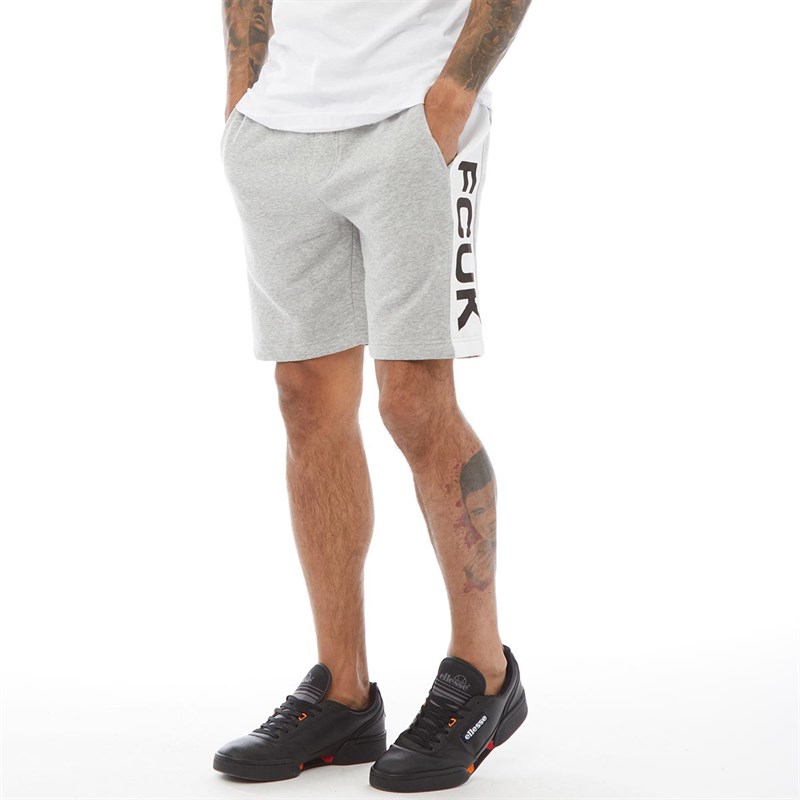 Buy French Connection Mens Jersey Side FCUK Shorts Light Grey Melange/White