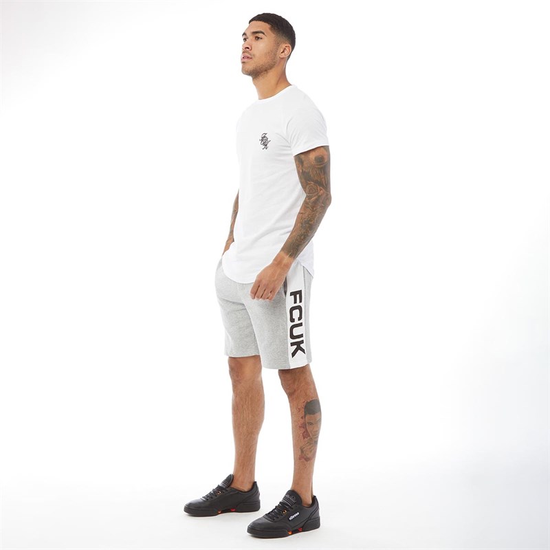 Buy French Connection Mens Jersey Side FCUK Shorts Light Grey Melange/White