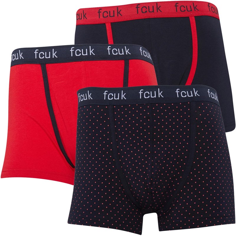 Buy French Connection Mens FCUK Three Pack Boxers FCUK 15 Marl/Red/Dot