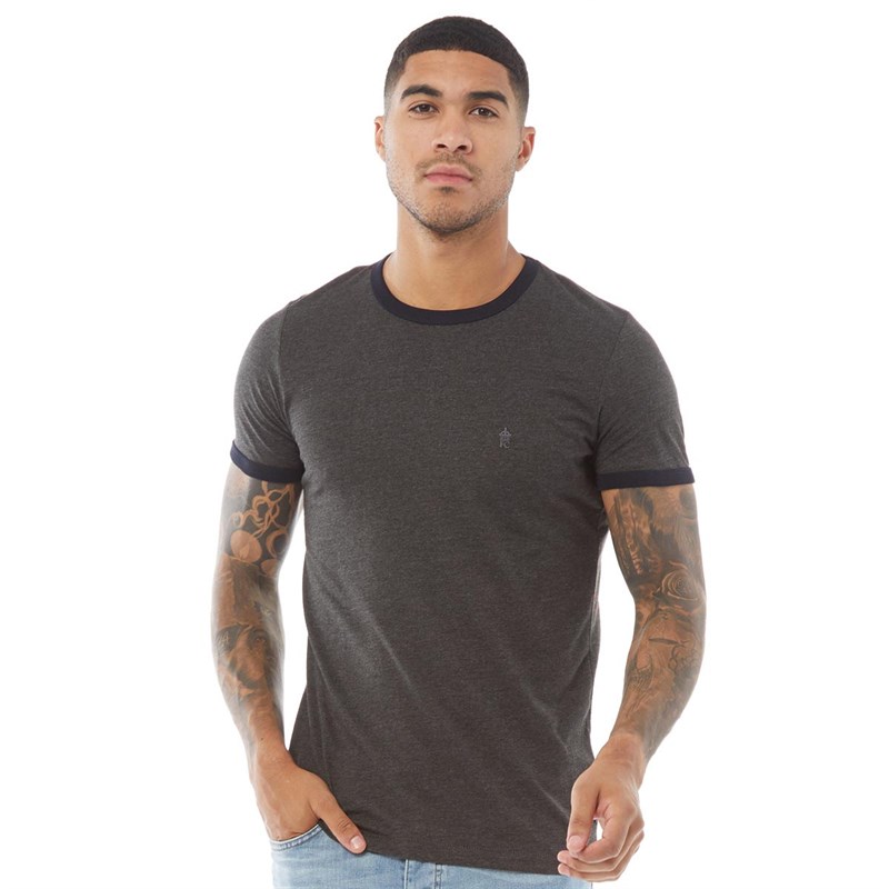 Buy French Connection Mens Ringer T-Shirt Charcoal Melange/Marine