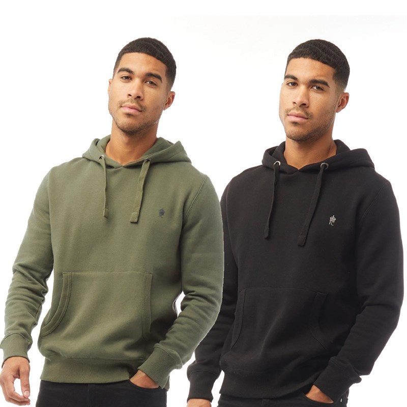 Buy French Connection Mens FC O/Head Two Pack Hoodies Black/Khaki