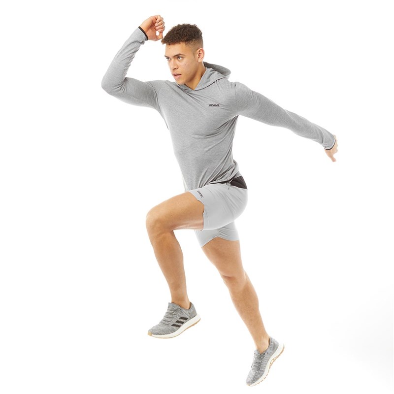 Buy OKAMI Sport Mens Process Hooded Training Top Light Grey Spacedye
