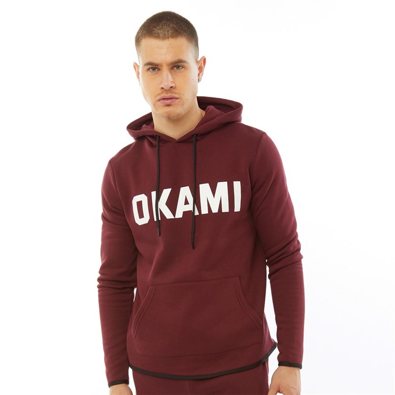 Buy OKAMI Sport Mens Court Essential Fleece Hoodie Burgundy