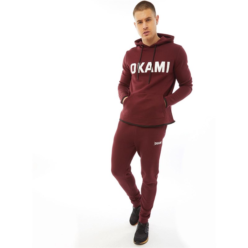 Buy OKAMI Sport Mens Court Essential Fleece Hoodie Burgundy