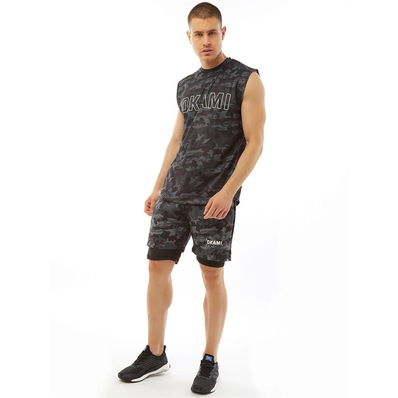 Buy OKAMI Sport Mens Gains Printed Tank Black Camo