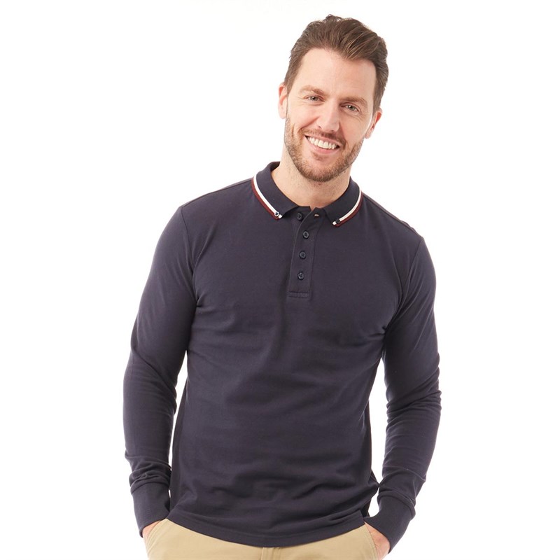 Onfire Herren Pique Top mit langem Arm Navy