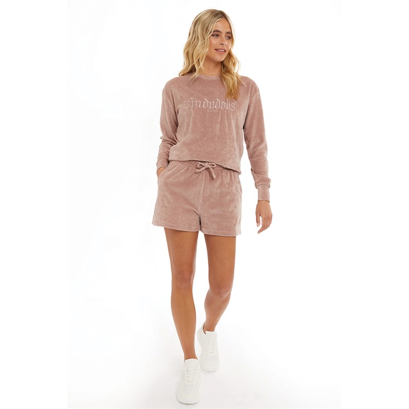Buy Pindydoll Womens Luna Velour Lounge Sweatshirt And Shorts Set Dusky ...