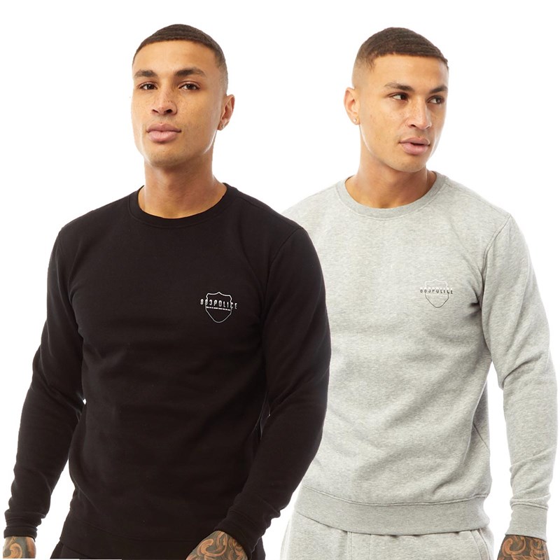 Buy 883 Police Mens Bryant Two Pack Crew Sweatshirts Black/Mid Grey