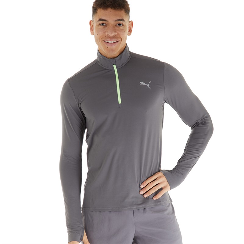 Buy Puma Mens Run Favorite Drycell 1/4 Zip Running Top Grey/Green