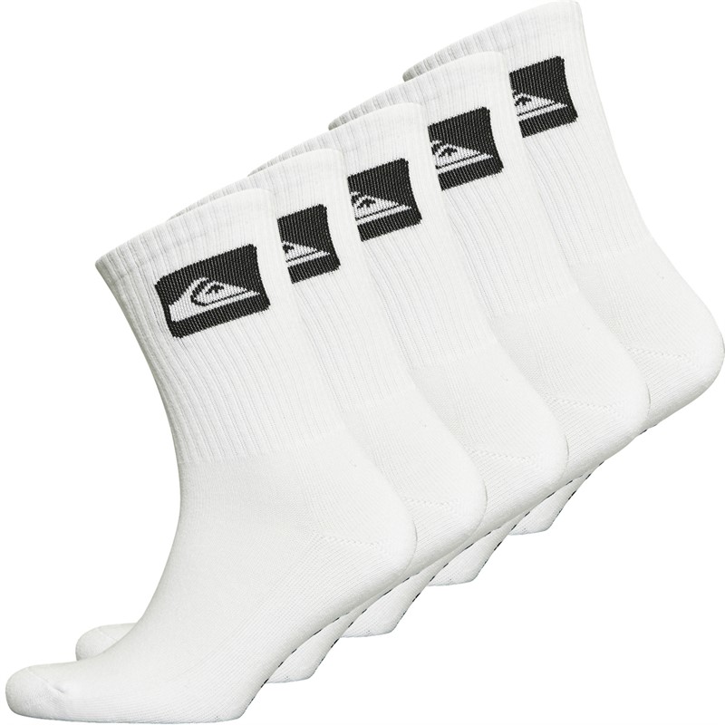 Buy Quiksilver Mens Five Pack Crew Socks White