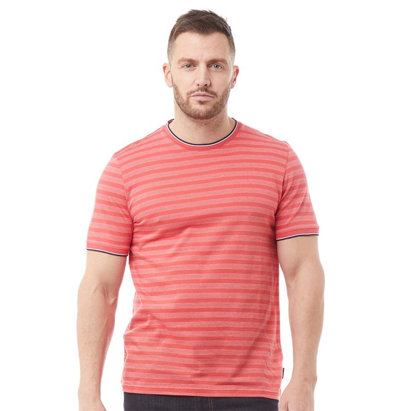 Buy Ted Baker Mens Bullway Short Sleeve Birdseye Stripe T-Shirt Coral