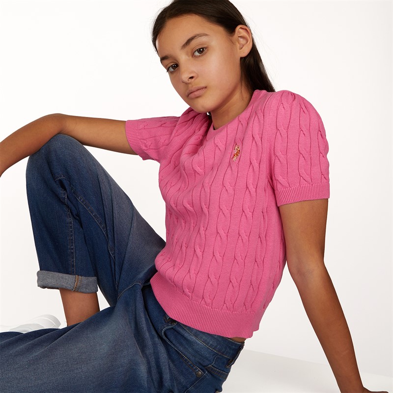 Buy U.S. POLO ASSN. Girls Cable Knit Jumper Strawberry Moon