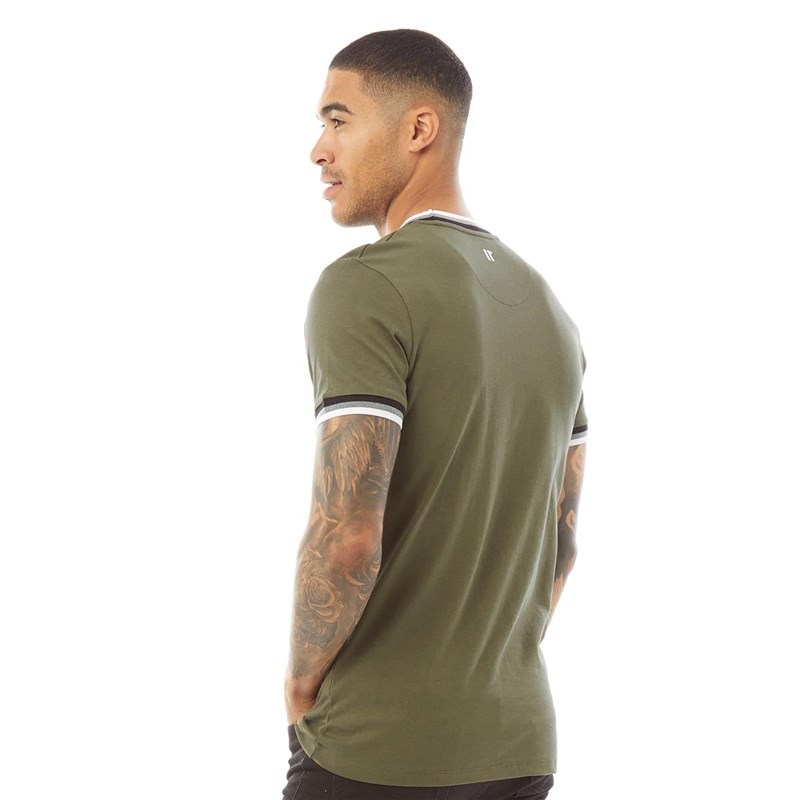 Buy 11 Degrees Mens Tipped Rib Ringer T-Shirt Khaki