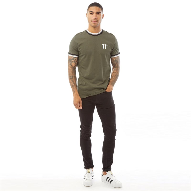 Buy 11 Degrees Mens Tipped Rib Ringer T-Shirt Khaki