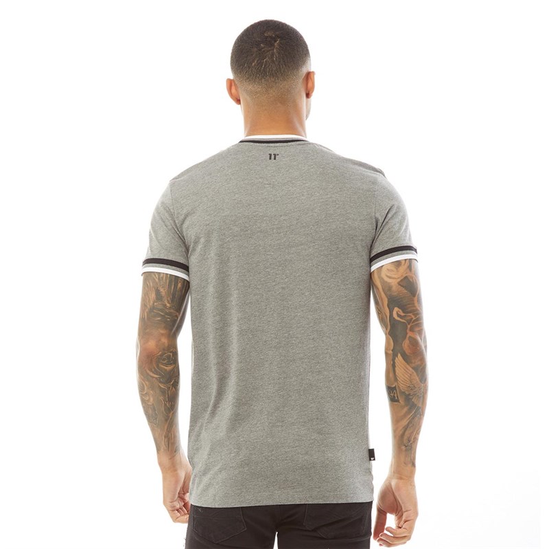 11 Degrees Heren Tipped Rib Ringer T-shirts Gemeleerd Grijs