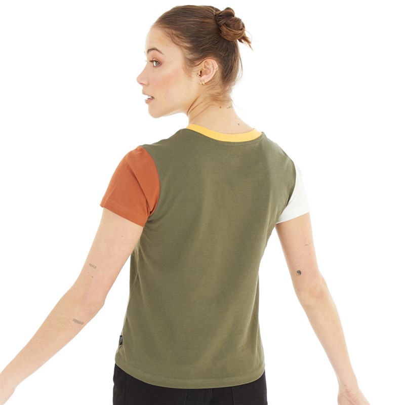 Buy Vans Womens Left Chest Logo Colorblock T-Shirt Grape Leaf/Mocha Bisque