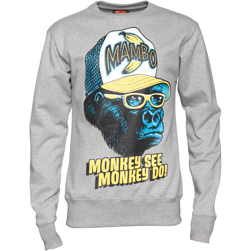 Mambo Mens Monkey See Sweat Grey Marl – Photoverse